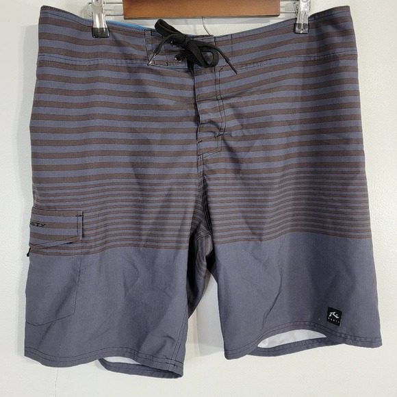 Rusty | Swim | Rusty Mens Blue And Grey Striped Swim Board Shorts ...
